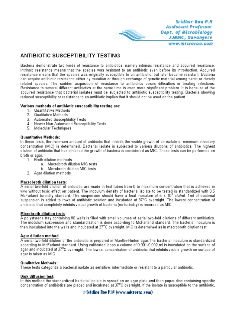Antibiotic Sensitivity Test | PDF | Antibiotics | Clinical Pathology