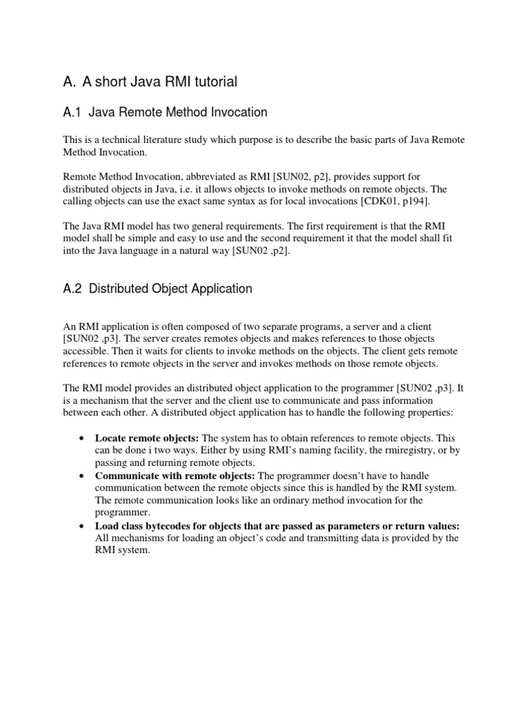 A. A Short Java RMI Tutorial | PDF