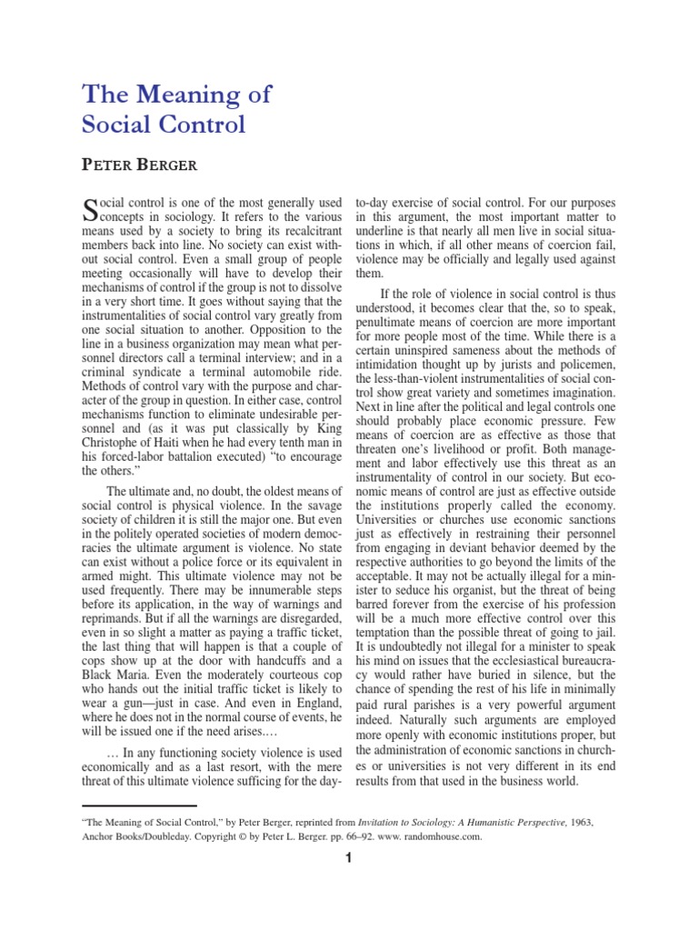 The Meaning of Social Control | PDF | Violence | Sociology