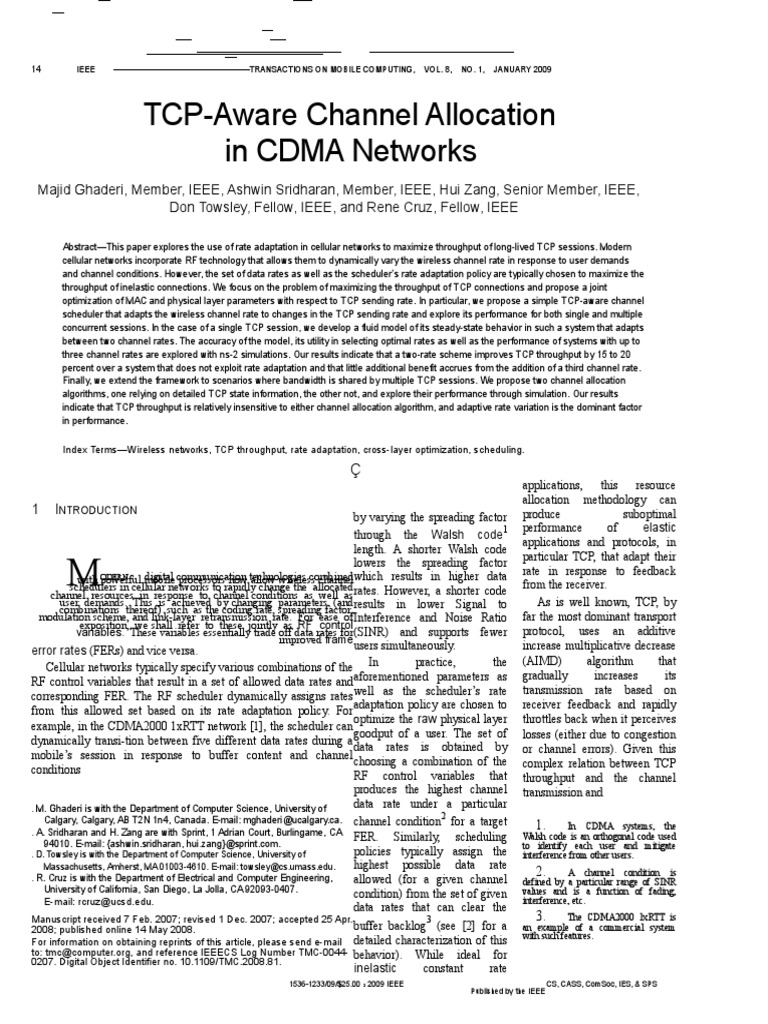 TCP-Aware Channel Allocation in CDMA Networks Optimizes TCP Throughput | PDF | Network ...