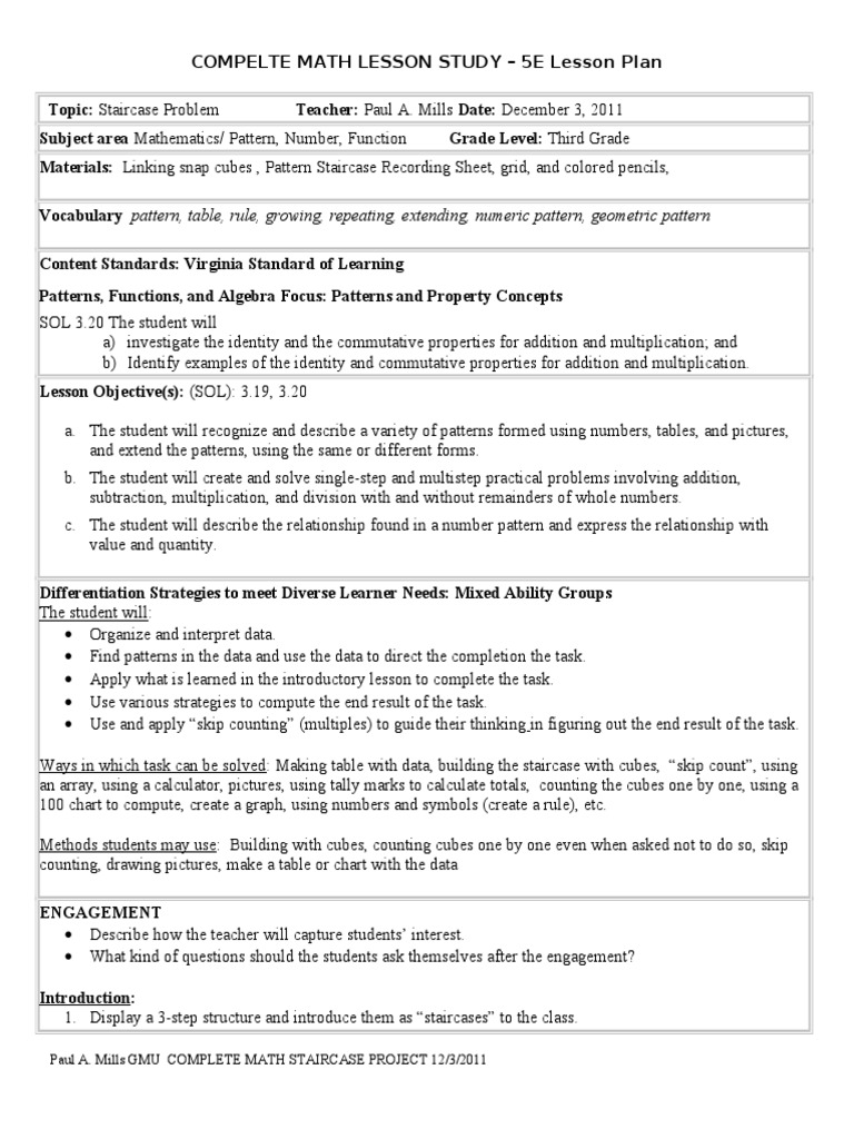 Staircase Problem | PDF | Lesson Plan | Teaching Mathematics