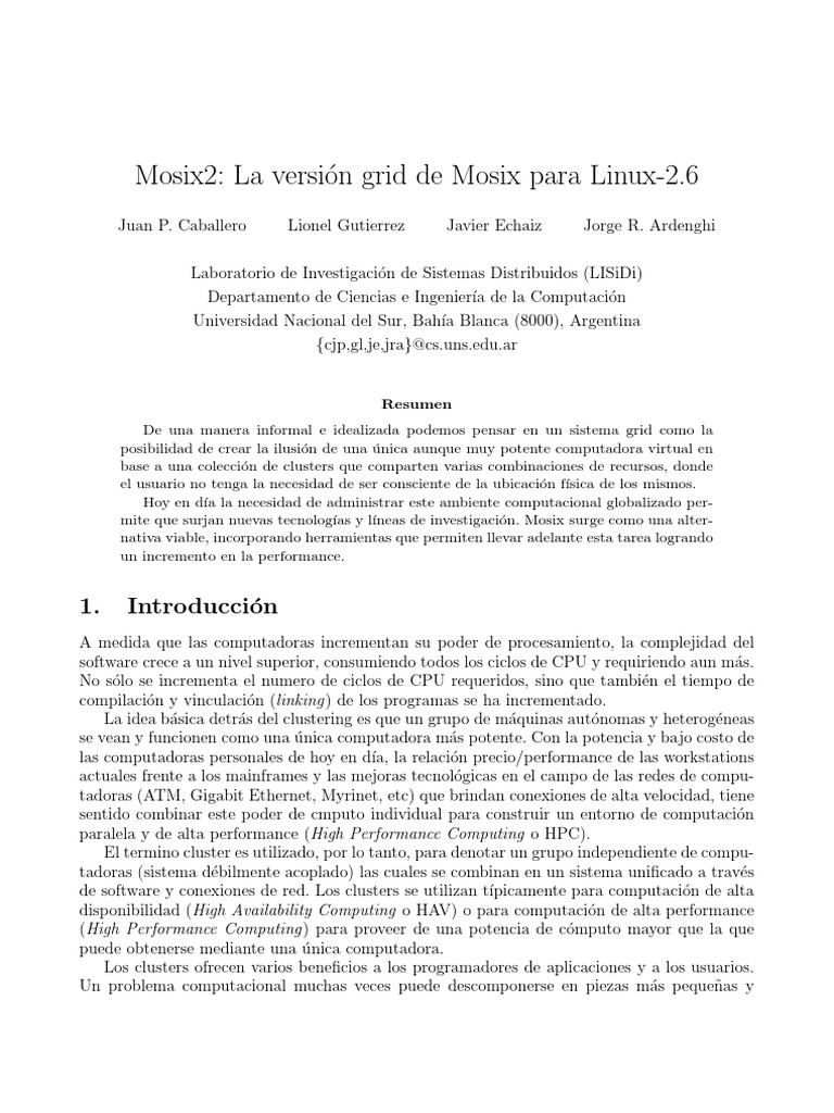 Mosix | PDF | Grupo de computadoras | Computación distribuída