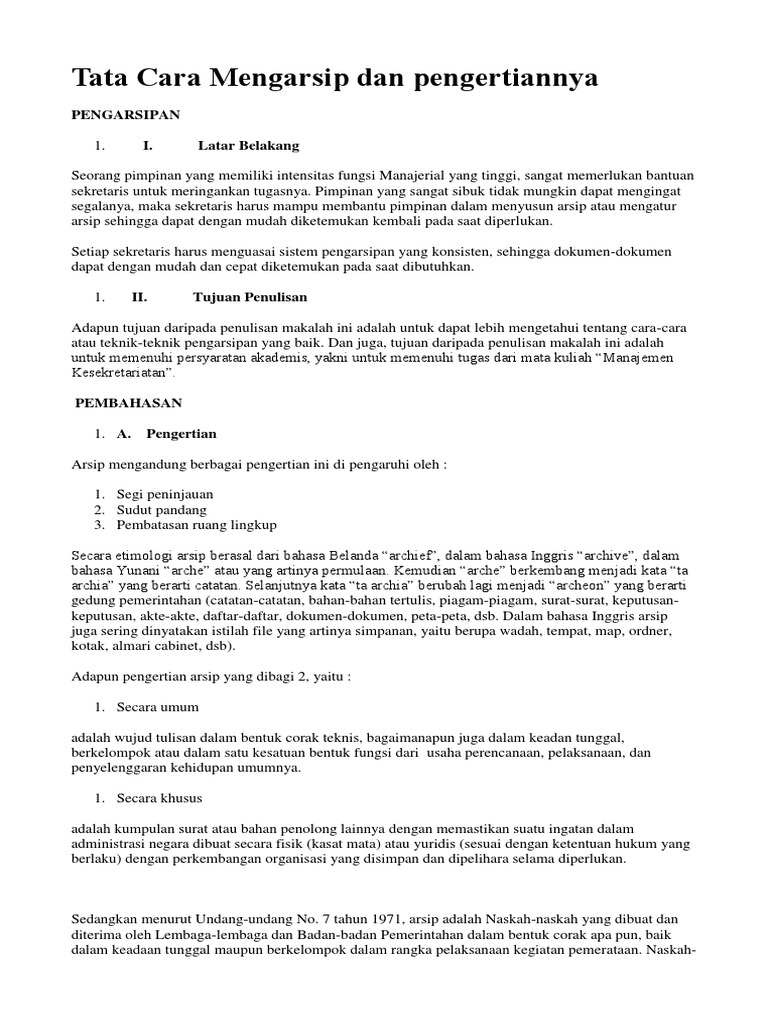 Tata Cara Mengarsip Dan | PDF