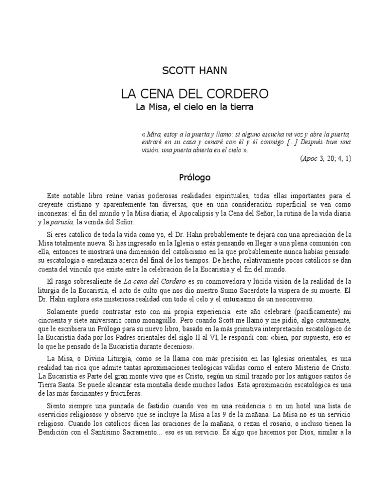 Scott Hahn - La Cena Del Cordero | PDF | Sacramentos | Misa (liturgia)