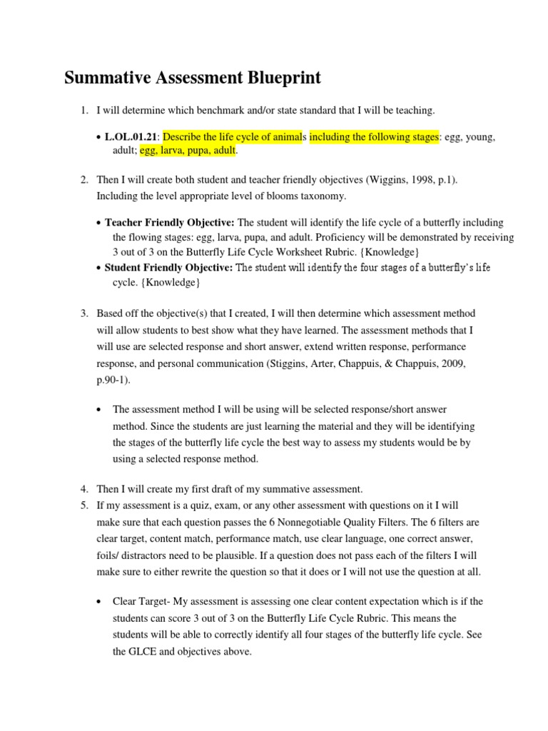 Summative Assessment Blueprint | PDF | Butterfly | Educational Assessment