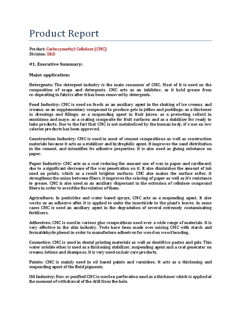 Product Report CMC | PDF | Solution | Solubility