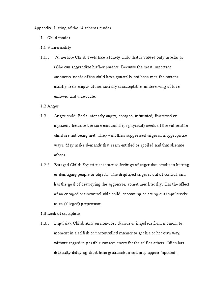 List of 14 Schema Modes | PDF | Anger | Clinical Psychology