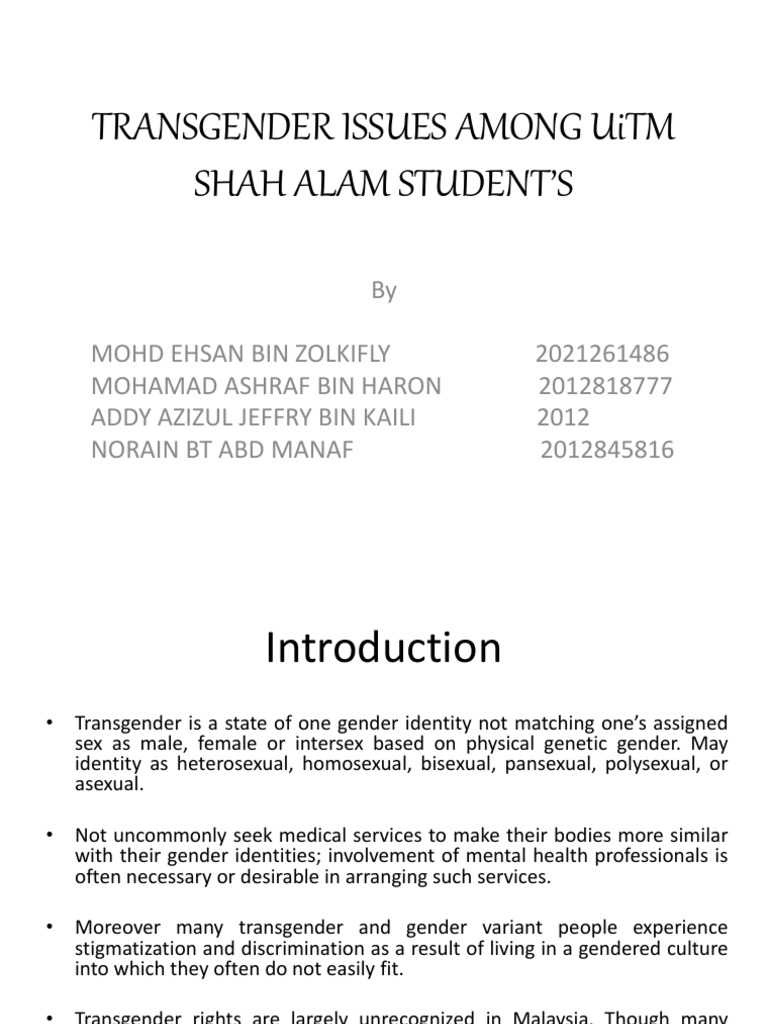 TRANSGENDER ISSUES AMONG UiTM SHAH ALAM STUDENT'S | PDF | Questionnaire ...