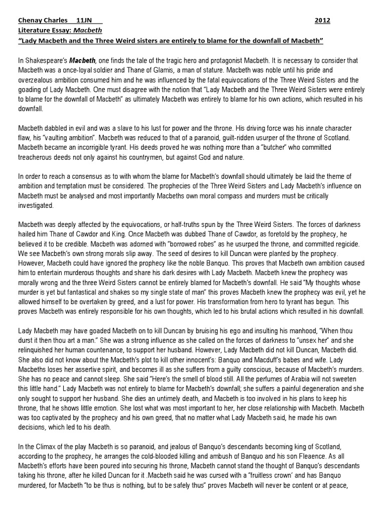 Macbeth Literature Essay | PDF | Macbeth | Shakespearean Tragedies