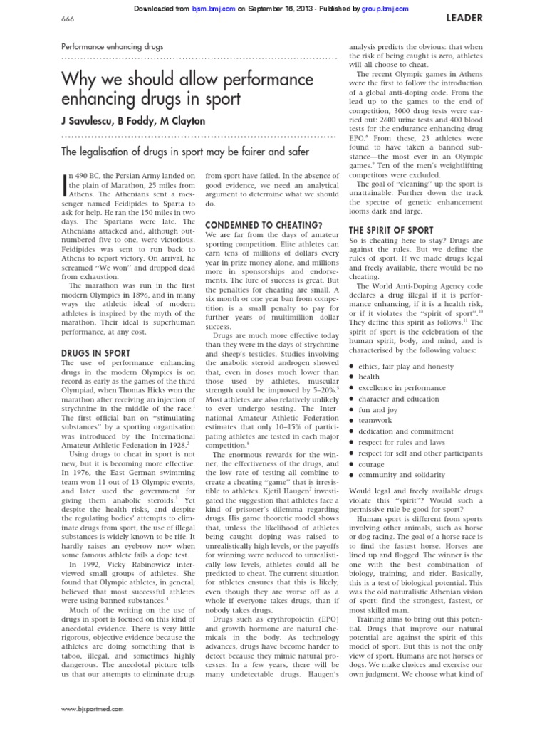 Athletes and Legalizing PEDs | PDF | Doping In Sport | Sports