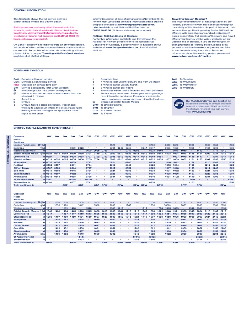 Severn Beach Line Timetable | PDF | Rail Transport | Public Transport