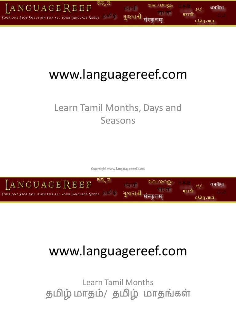 Learn Tamil Months Seasons Days | PDF