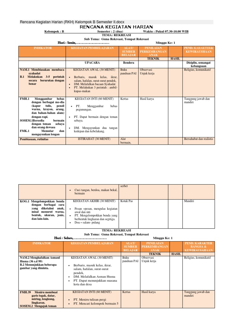 Rencana Kegiatan Harian | PDF