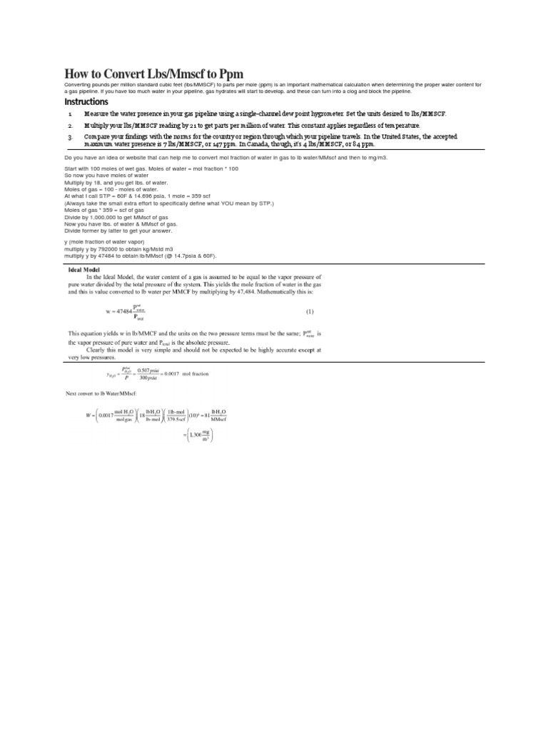 How To Convert LBS-MMSCF of Water Content | PDF | Parts Per Notation ...