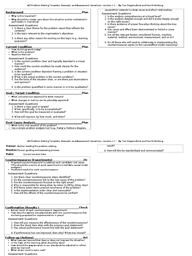 A3 Problem Solving Template | PDF | Problem Solving Skills ...