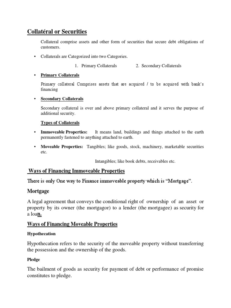Collatéral or Securities: Ways of Financing Immoveable Properties | PDF ...