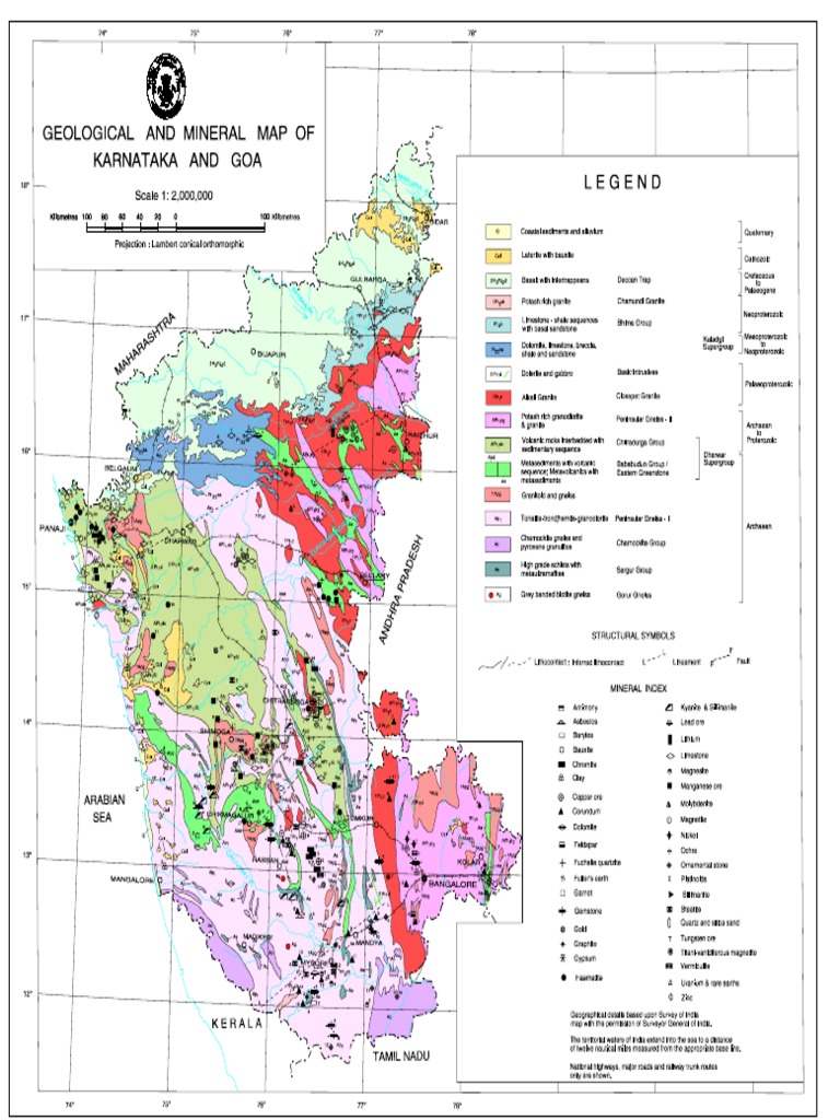Map Karnataka State Geology and Mineral Map Geological Survey of India ...