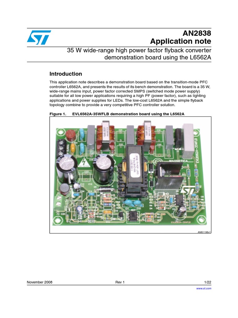AN2838 Flyback Converter L6562A | PDF | Amplifier | Transformer