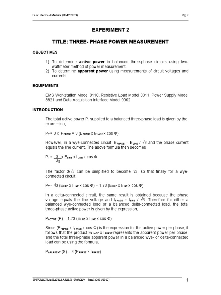 Experiment 2 Phase Mesurements | PDF | Quantity | Engineering