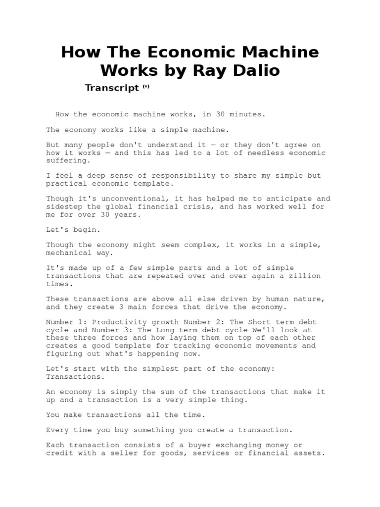How The Economic Machine Works by Ray Dalio | PDF | Deleveraging | Debt