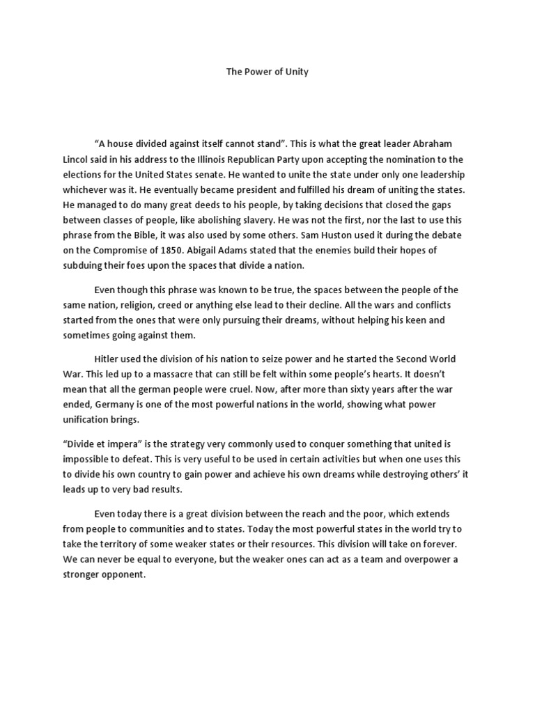 The Power of Unity - Public Speaking Speech | PDF