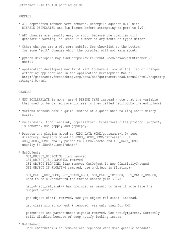 GStreamer: Porting To 1.0 | PDF | Application Programming Interface | Parameter (Computer ...