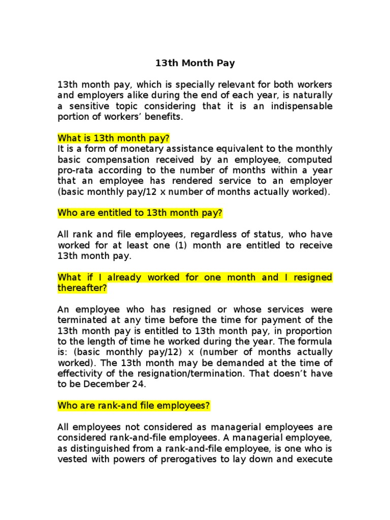 13th Month Pay | Download Free PDF | Employment | Salary