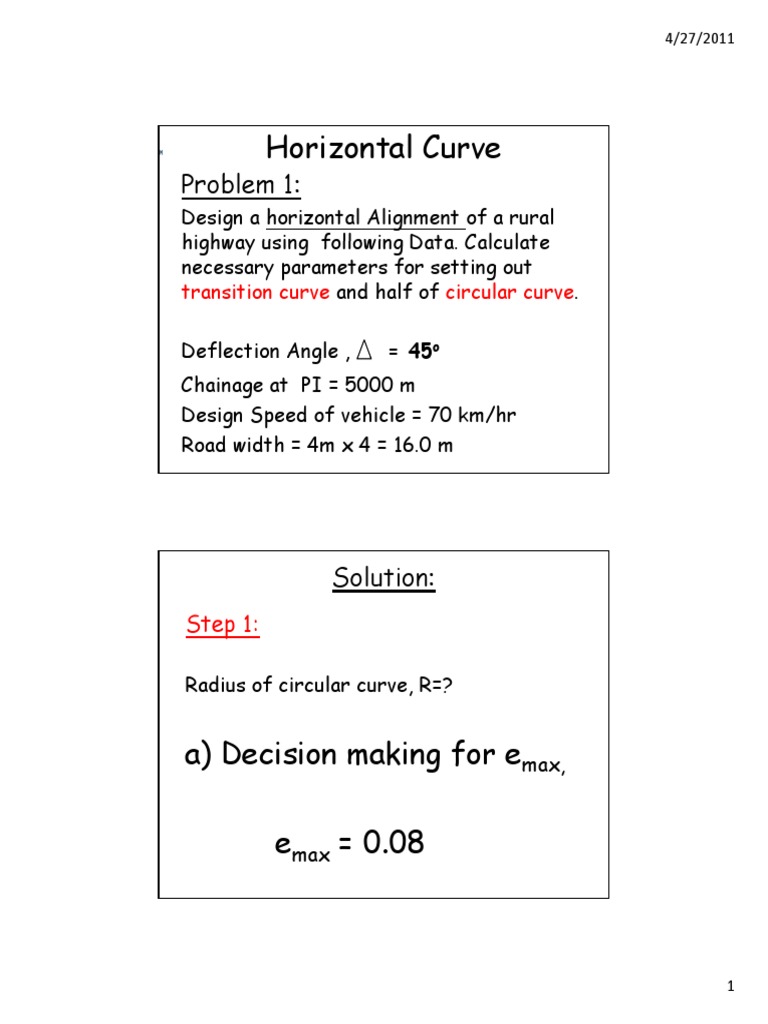 Horizontal Alignment Design Example | PDF | Circle | Angle