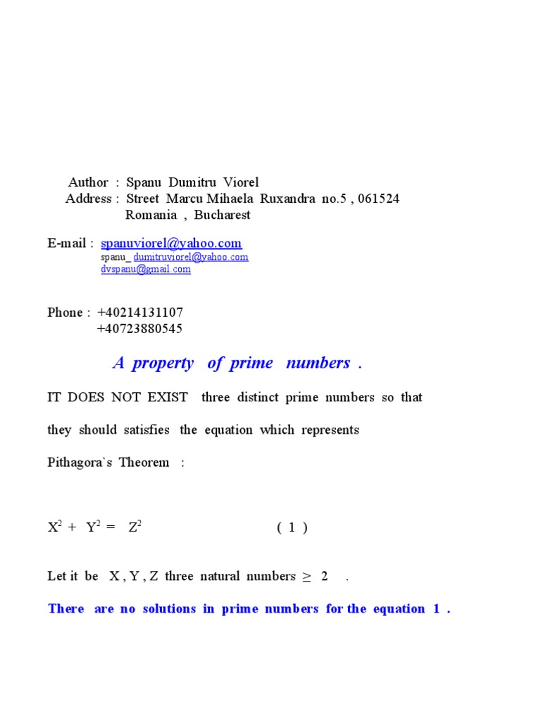 The Pithagora Theorem | PDF | Prime Number | Equations