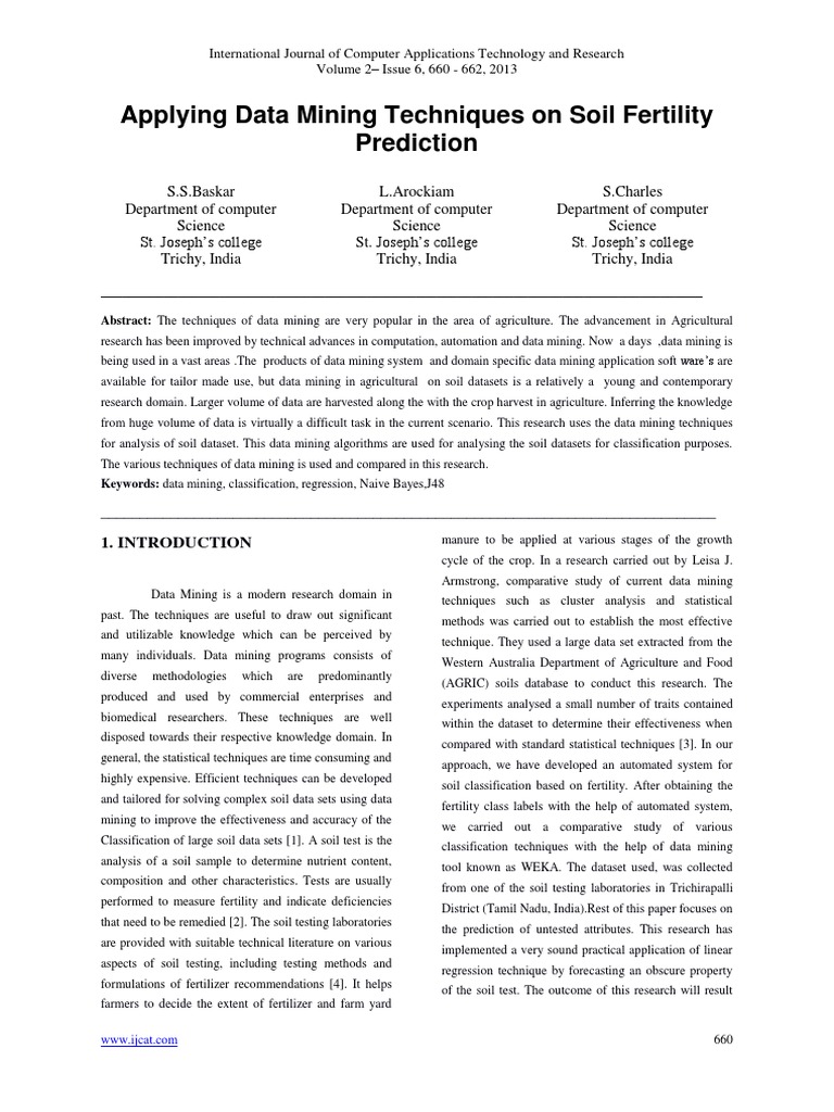 Applying Data Mining Techniques On Soil Fertility Prediction | PDF | Statistical Classification ...