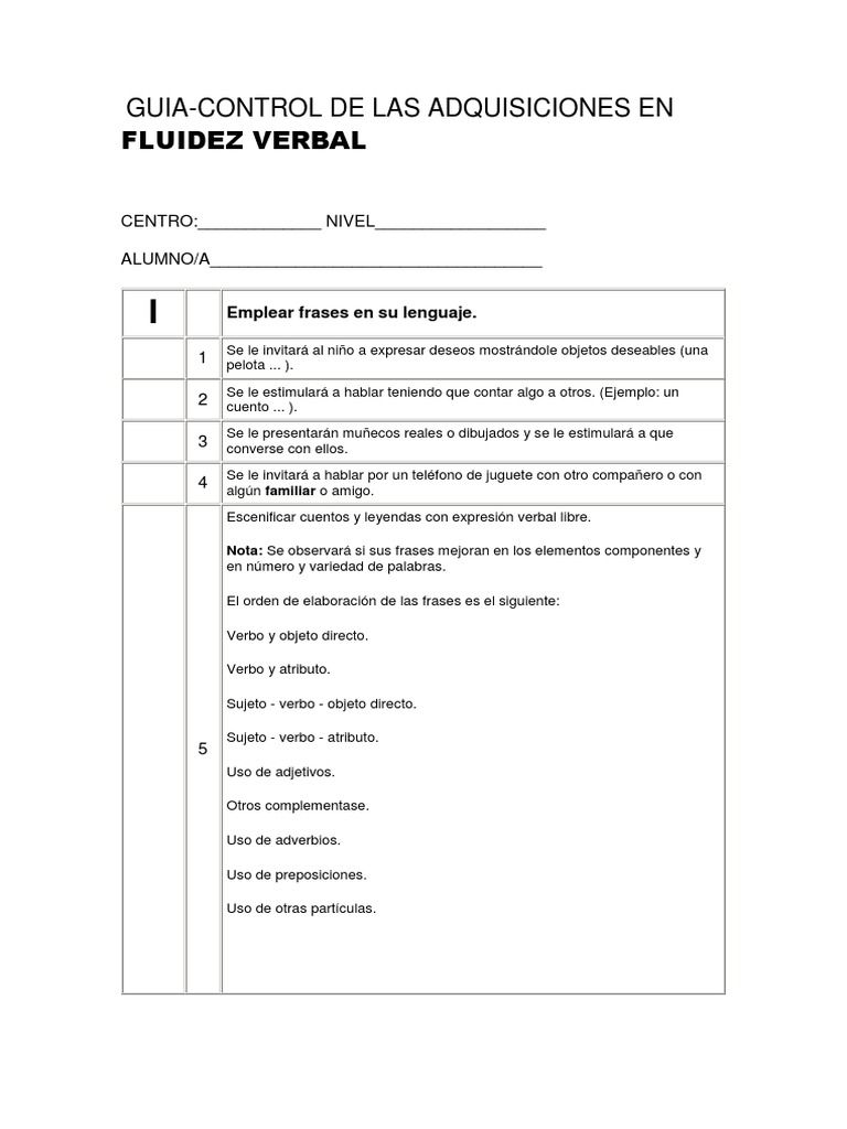 Fluidez Verbal | PDF | Verbo | Palabra