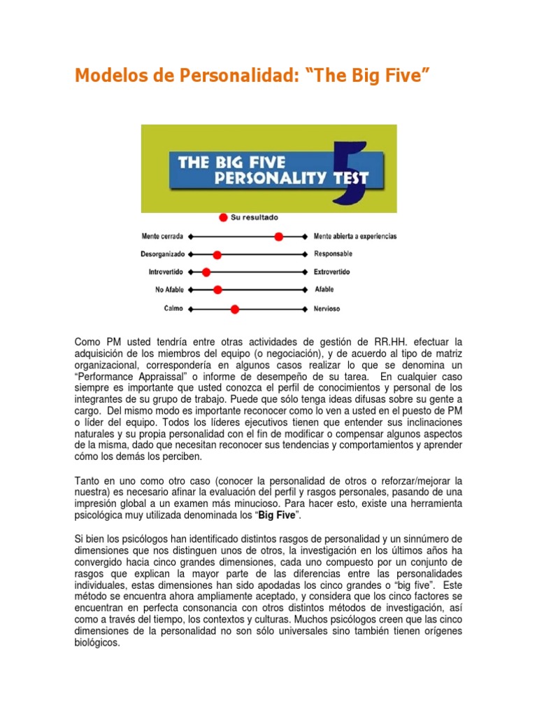 Modelos de Personalidad The Big Five | PDF | Liderazgo | Sicología