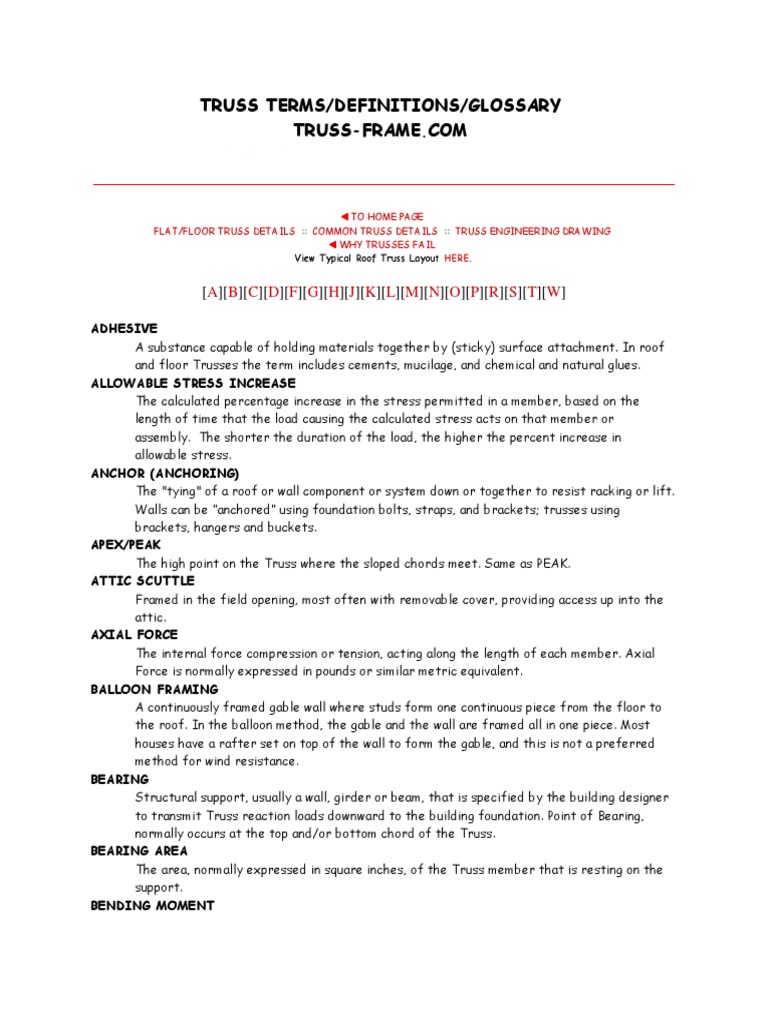 Truss Terms and Definitions Guide | PDF | Framing (Construction) | Truss