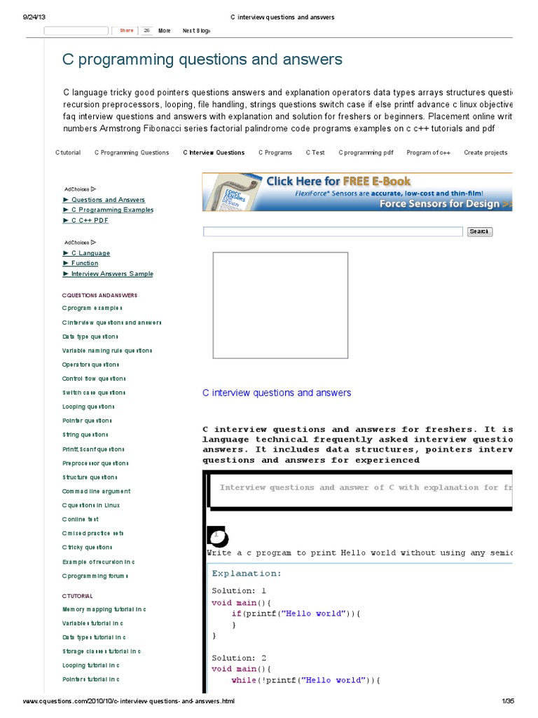 C Interview Questions and Answers - TCS | PDF | C (Programming Language ...