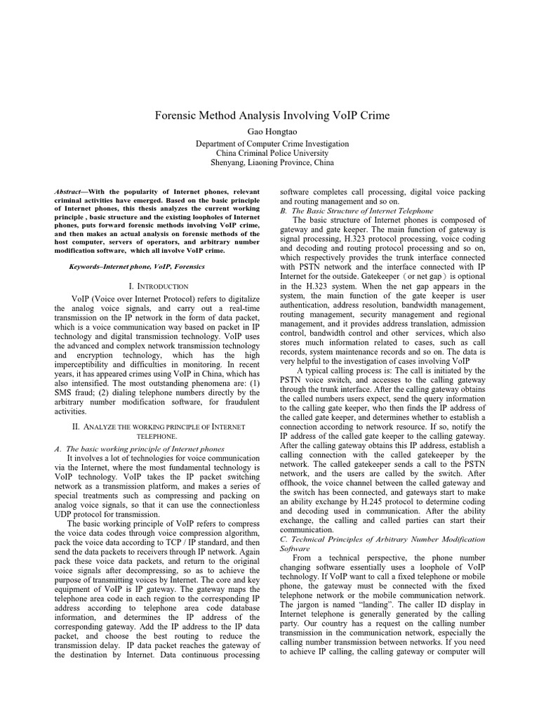 Forensic Method Analysis Involving VoIP Crime | PDF | Voice Over Ip ...