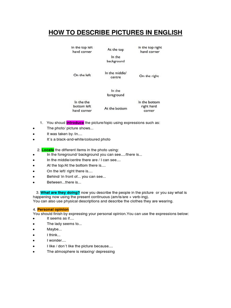 How To Describe Pictures in English | PDF