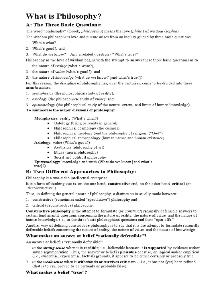What Is Philosophy?: A: The Three Basic Questions | PDF | Epistemology ...