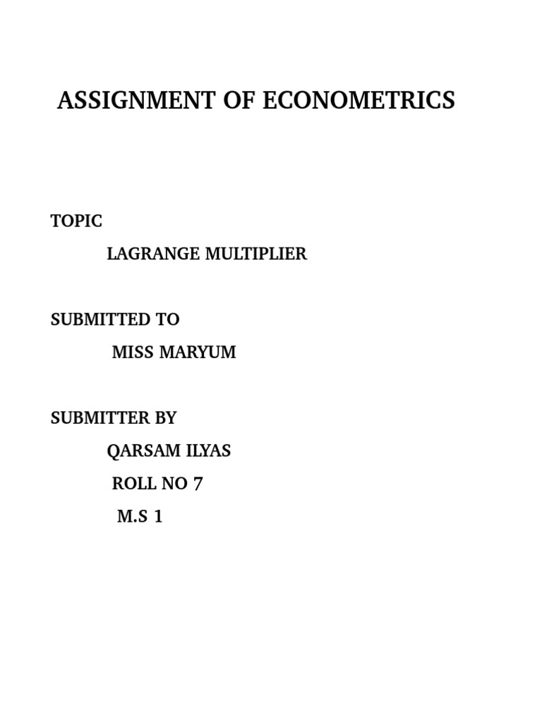 Lagrange Multiplier Pdf Pdf Autocorrelation Mathematical Optimization