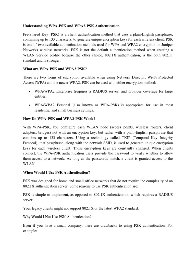 Understanding WPA-PSK and WPA2-PSK Authentication | PDF | Wireless Lan ...