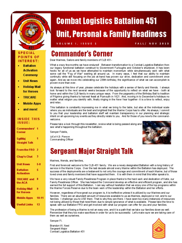 CLB-451 Newsletter-Nov13 | PDF | United States Marine Corps | Defense ...