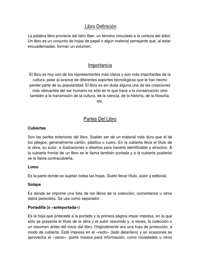 Definición y Partes del Libro | PDF | Diccionario | Libros
