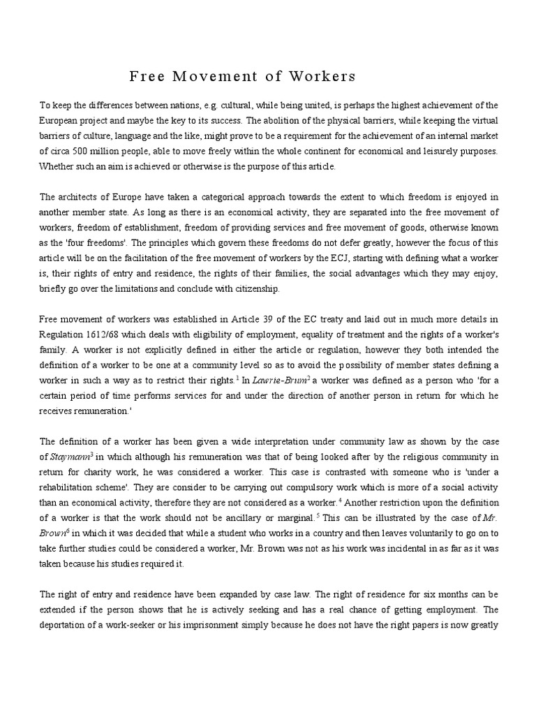 Understanding Free Movement of Workers | PDF | Freedom Of Movement ...