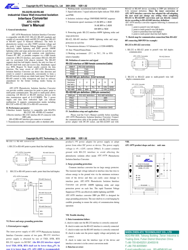 ATC-107N User's Manual | PDF | Electrical Connector | Electrical Components