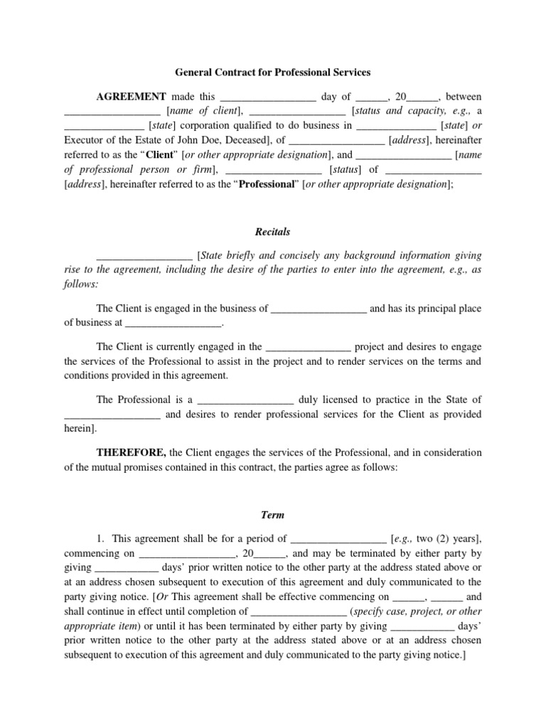 General Contract for Professional Services | Assignment (Law) | Legal ...