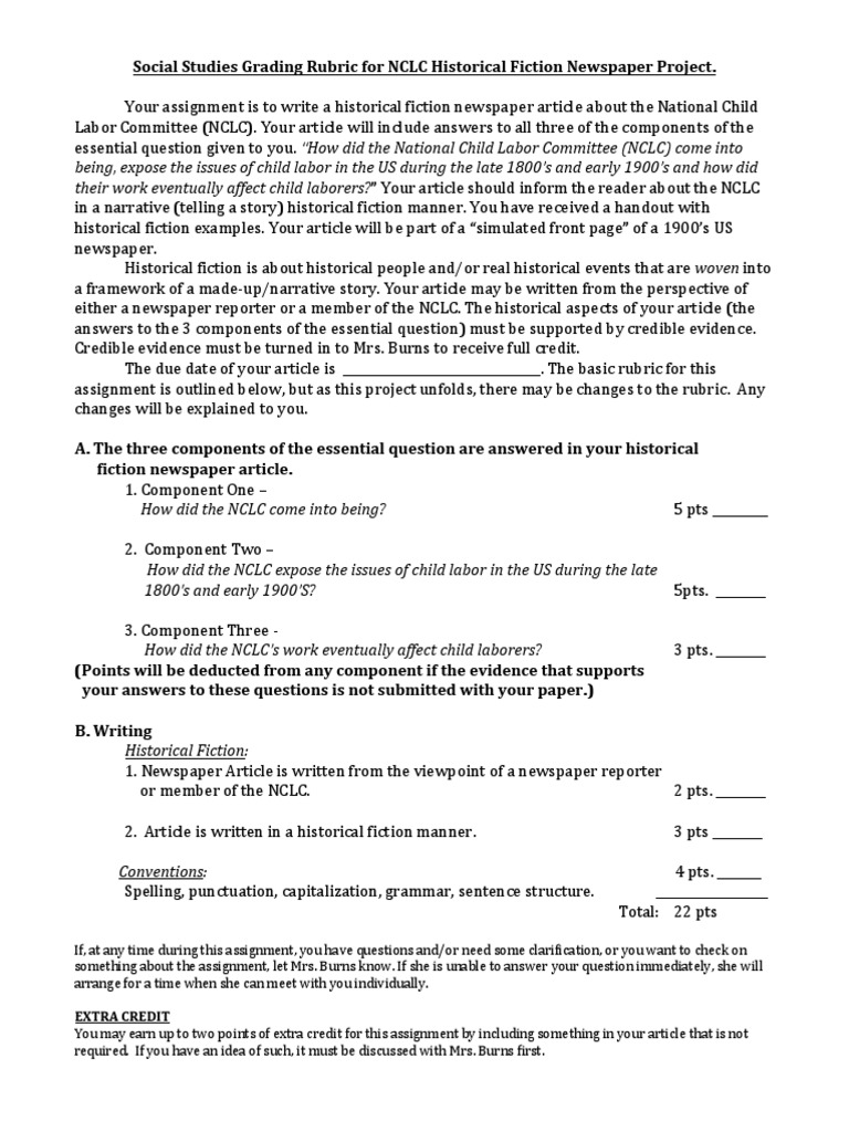 Final NCLC Rubric-1 | PDF | Historical Fiction | Narrative