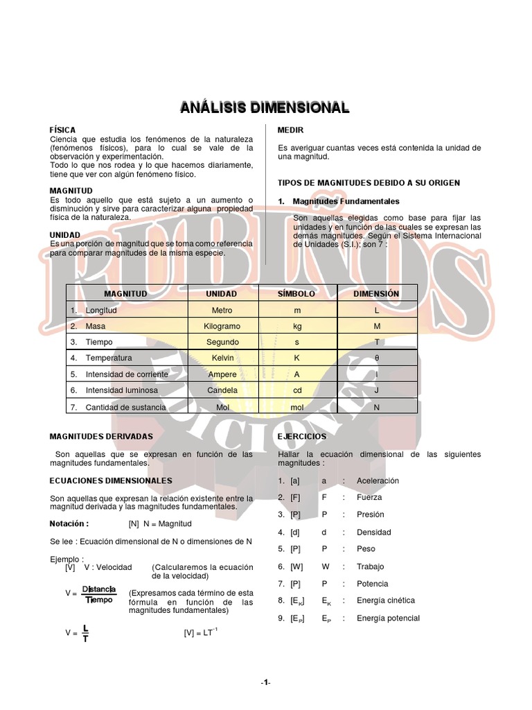 Analisis Dimensional | PDF | Unidades de medida | Medición