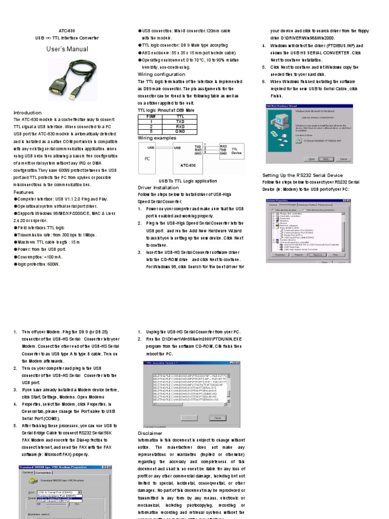 ATC-830 User's Manual | PDF | Usb | Electrical Connector