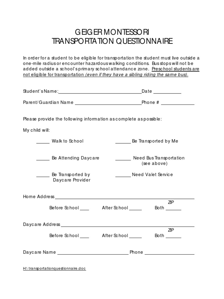 Transportation Questionnaire | PDF