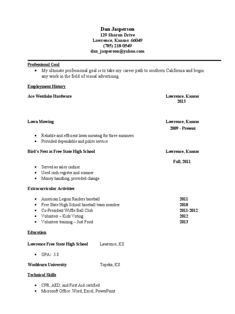 Dan Jasperson Resume 2013 | PDF | Sports & Recreation