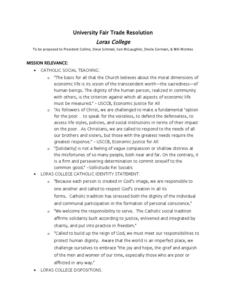 University Fair Trade Resolution | PDF | Fair Trade | Catholic Social ...
